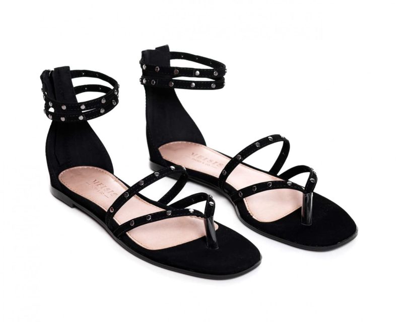 Rasteira Feminina Tiras Preta e Tachas - Meisis Shoes